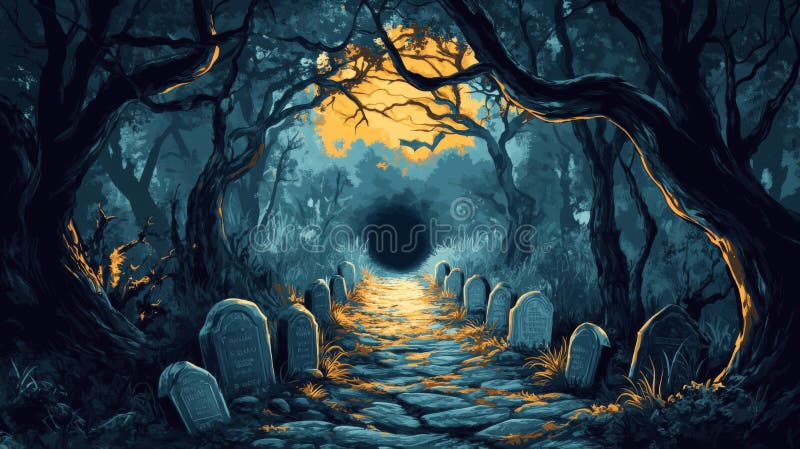 Dark Forest Path Leading To Mysterious Void Stock Illustration ...
