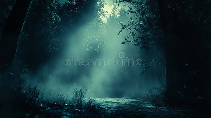 A Dark Forest with a Path in the Middle of it Stock Image - Image of ...