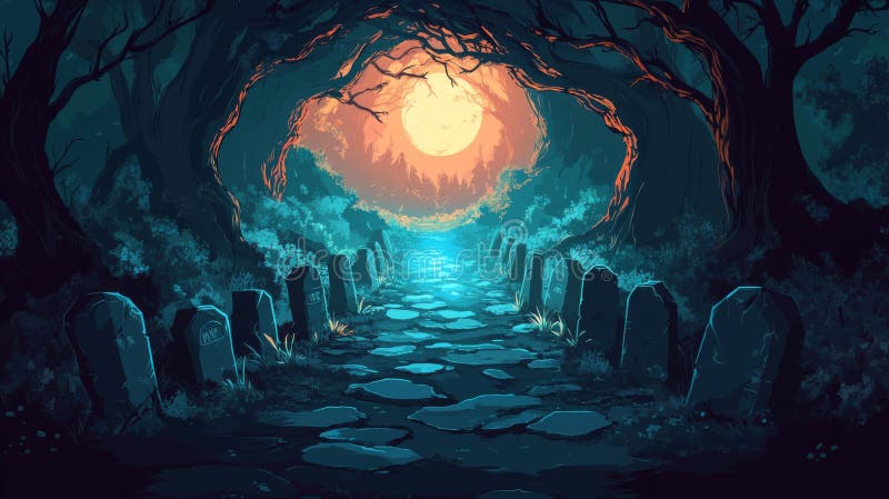Dark Forest Path Moonlit Night Pixel Art Stock Illustration ...