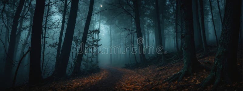 Dark Forest Path stock illustration. Illustration of chilling - 342423802