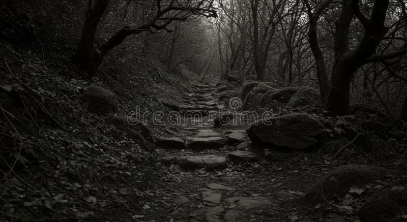 Dark Forest Path with Stone Steps Stock Illustration - Illustration of ...