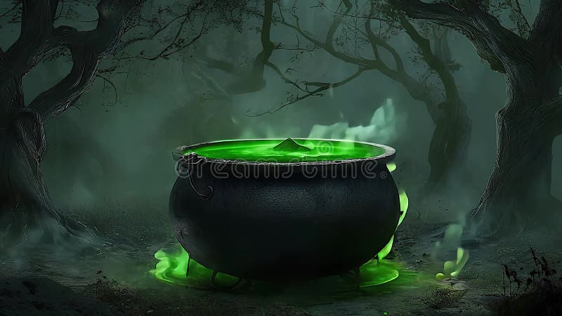 Dark Forest Potion Brewing with Eerie Mist and Green Liquid Stock ...