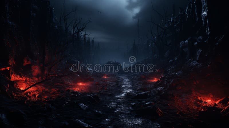 A Dark Forest with Red Fire in the Middle of it Stock Illustration ...