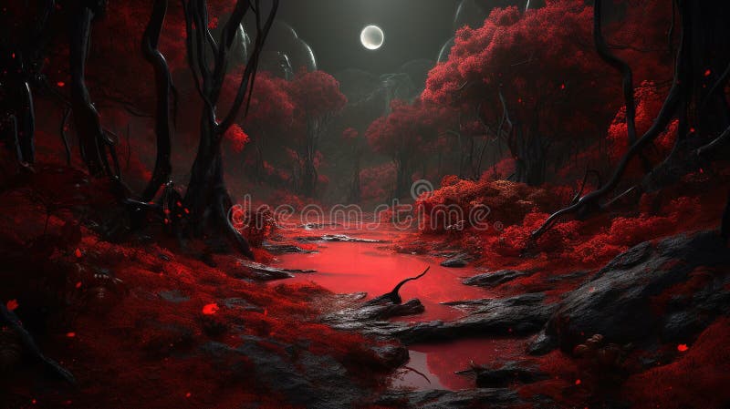 A Dark Forest with a Full Moon in the Sky Above Stock Illustration ...