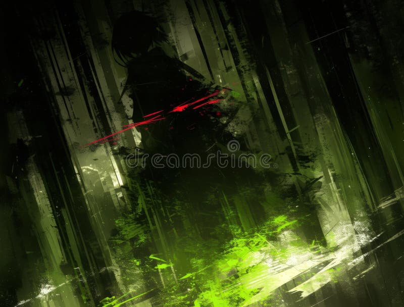 Dark Forest Samurai, Glowing Green Path Stock Illustration ...