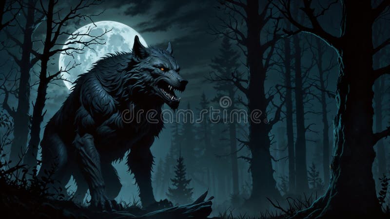 Werewolf in the Forest on a Full Moon Night Stock Illustration ...