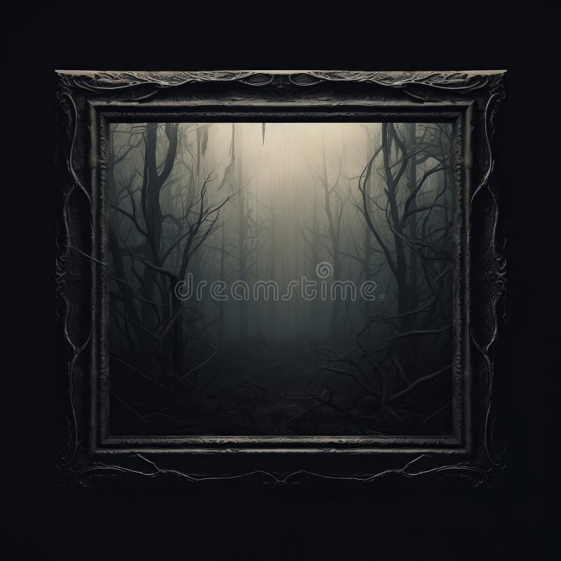 O Pădure întunecată Este Afișată într-un Cadru Pe Fond Negru Stock ...