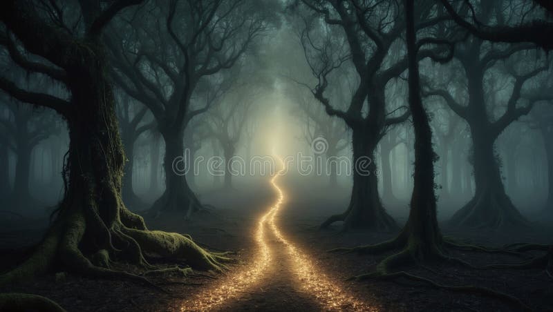 A Dark Forest with a Single Path of Light, Symbolizing Finding Clarity ...