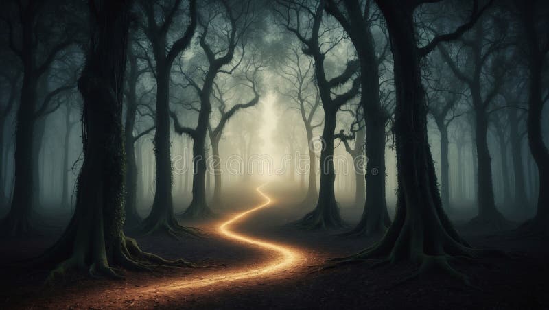 A Dark Forest with a Single Path of Light, Symbolizing Finding Clarity ...
