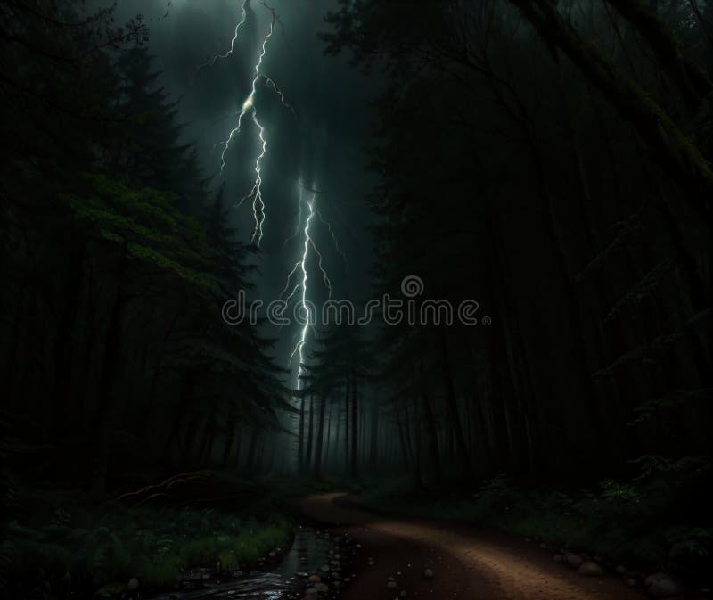 Dark forest storm stock illustration. Illustration of autumn - 330056653