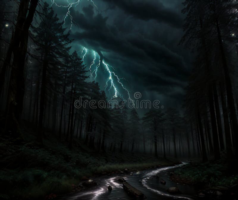 Dark forest storm stock illustration. Illustration of fantasy - 330056661