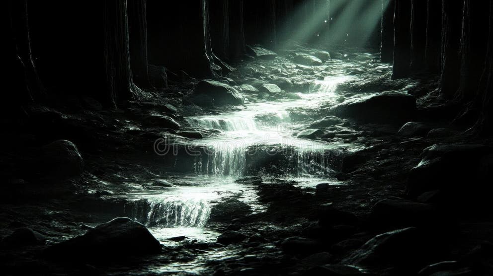 Dark Forest Stream stock photo. Image of forest, trees - 366599142