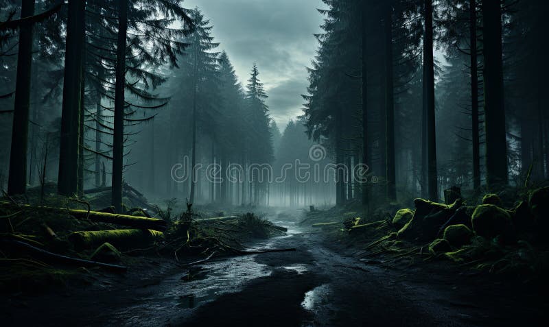 Dark Forest with Stream stock image. Image of plantlife - 337793581