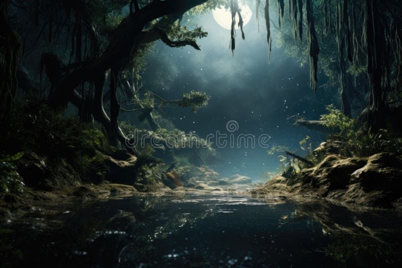 A Dark Forest with a Stream Running through it. Perfect for Nature and ...