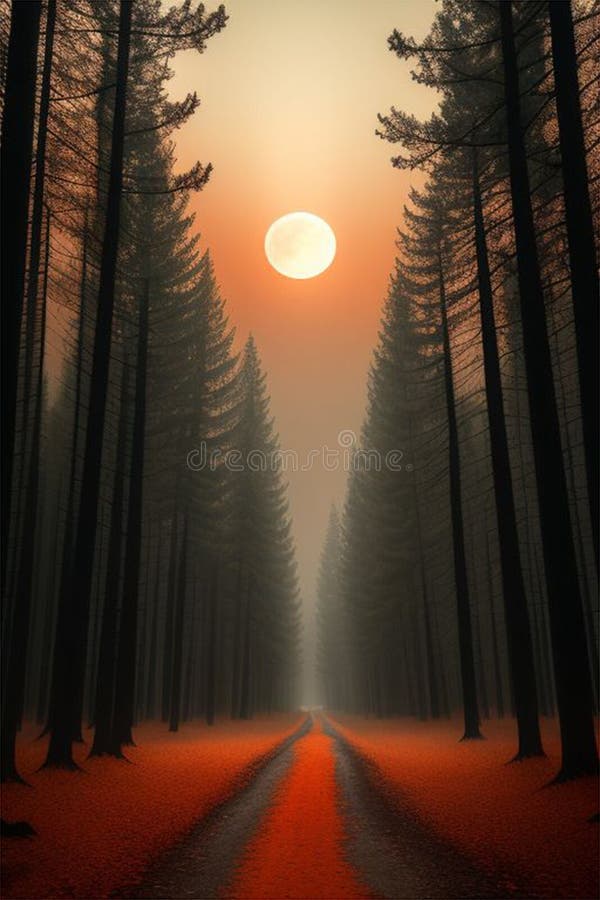 Enchanted Dark Forest Under Orange Moonlight—Mystical Halloween Wall ...