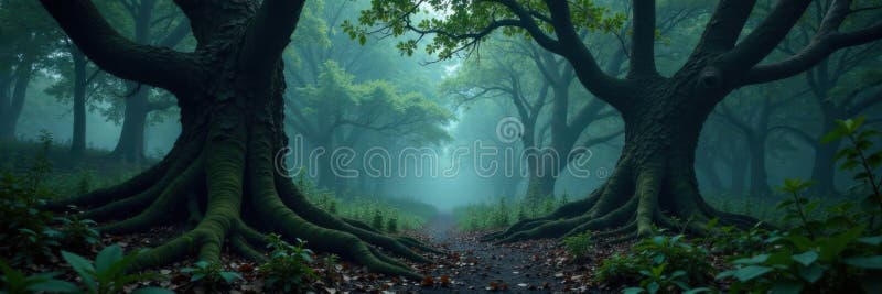 Dark Forest with Twisted Tree Roots and Misty Atmosphere, Dark Wood ...