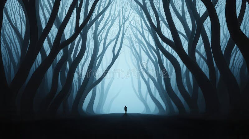 Dark Forest, Twisted Trees, Shadowy Figures, Watercolor Style Stock ...