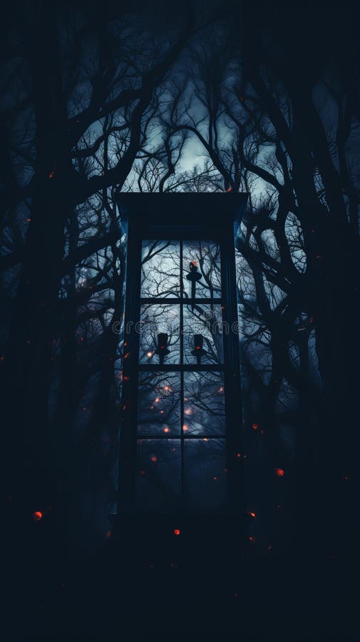A Dark Forest with a Window in the Middle of it Stock Illustration ...