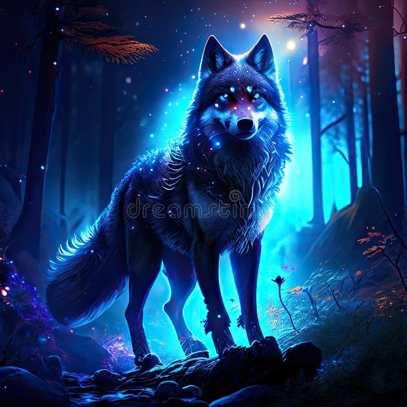 Fantasy Wolf in the Night. 3d Rendering. Computer Digital Drawing Stock ...