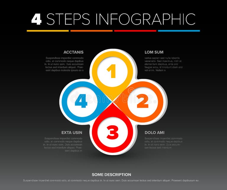 Dark Four Color Circle Pointers Steps Process Infographic Stock Vector ...