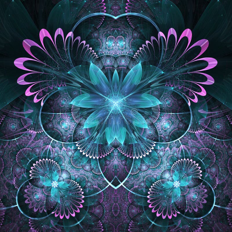 Dark Fractal Floral Pattern Stock Illustration - Illustration of banner ...