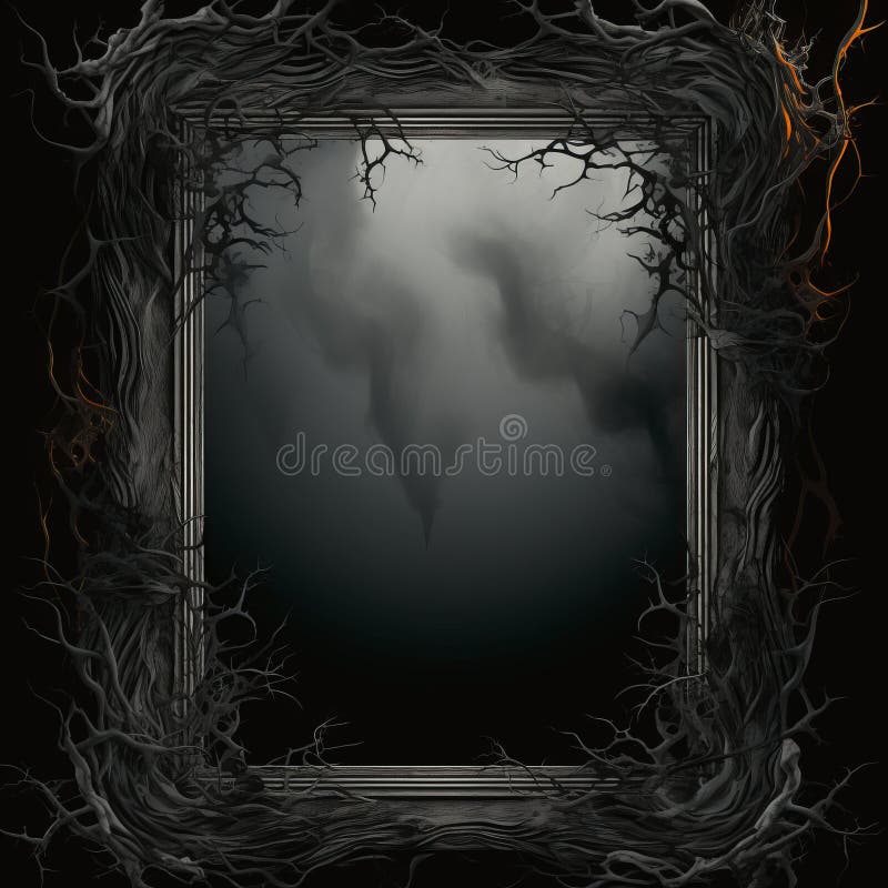 A Dark Frame with Branches and Leaves on a Black Background Stock ...