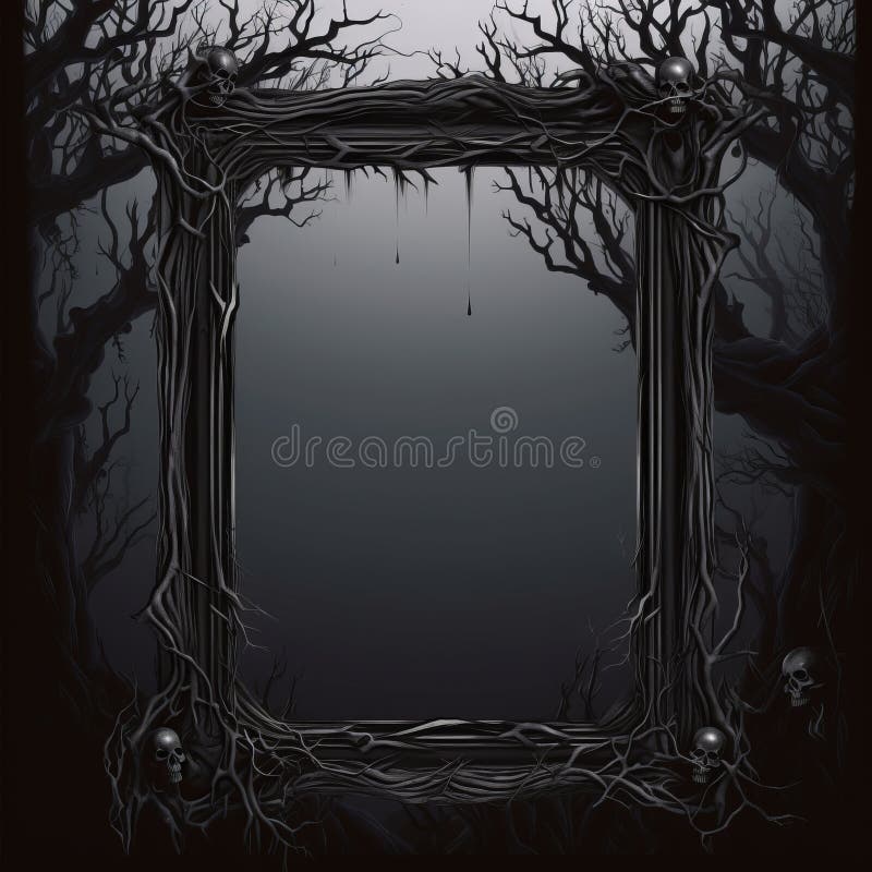 A Dark Frame with Branches and Leaves on a Black Background Stock ...