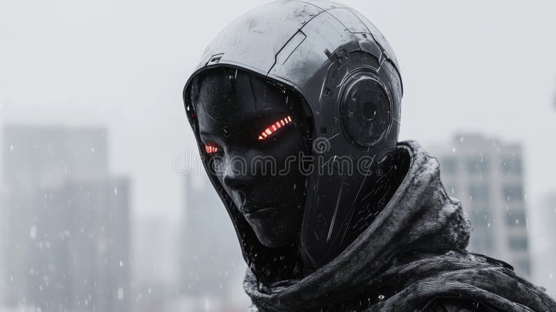 Dark Futuristic Android with Red Eyes. Stock Illustration ...