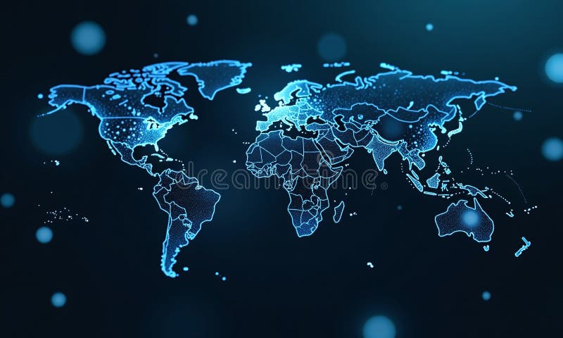Dark Futuristic Globe Digital World Map Interconnected Network Stock ...