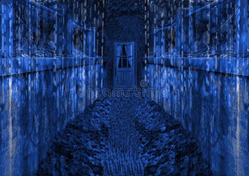 Dark Futuristic Path Leading To Dark Blue Door Stock Illustration ...