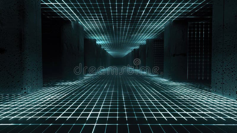 Dark Futuristic Room Background, Empty Space with Digital Lines ...