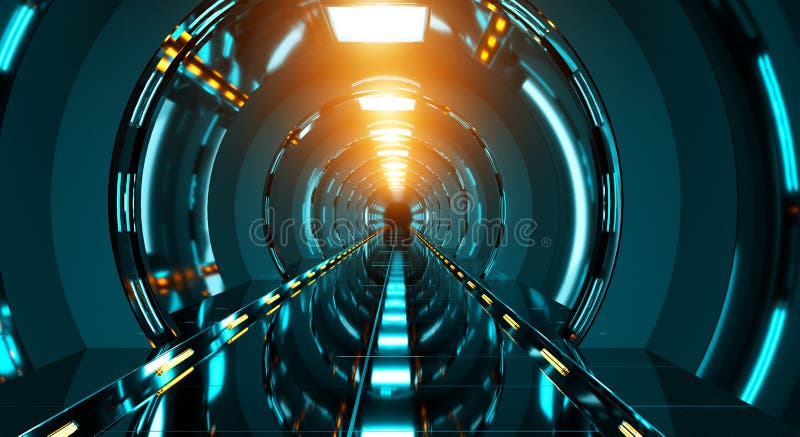 Spaceship Corridor with View on the Planet Earth 3D Rendering Elements ...