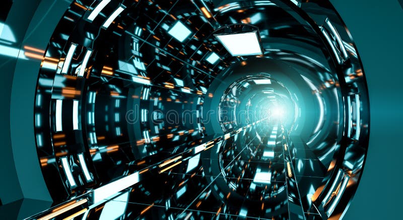 Spaceship Corridor with View on the Planet Earth 3D Rendering Elements ...