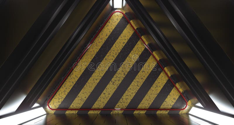 Dark Futuristic Triangle Sci-Fi Empty Room with Hazard Pattern Stock ...