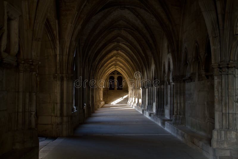 Dark Gallery of a Monastery Stock Photo - Image of italy, religion ...