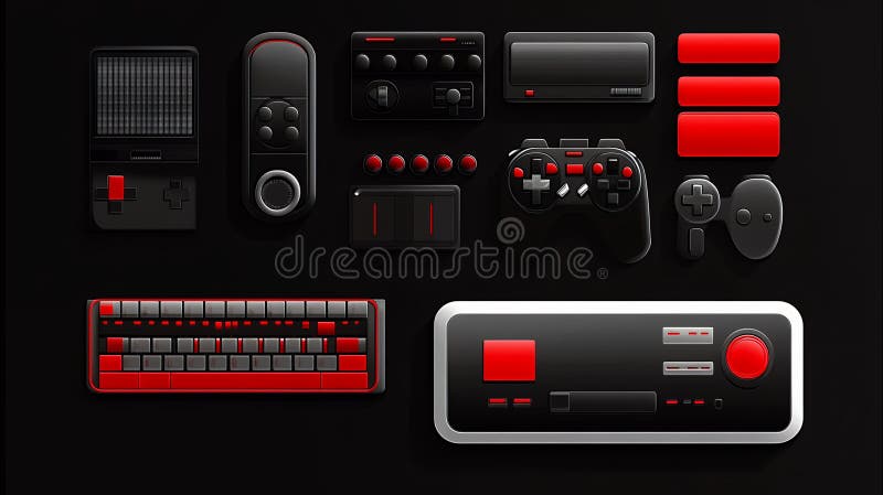 A Dark Gaming Layout Featuring Various Stylized Retro Console ...