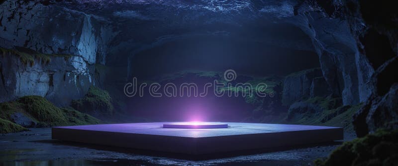 Dark Geometric Platform Glowing in Cave Setting Stock Image - Image of ...