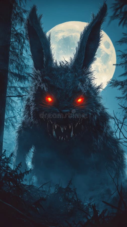 Dark Giant Rabbit with Glowing Red Eyes Under Moonlight Stock Photo ...
