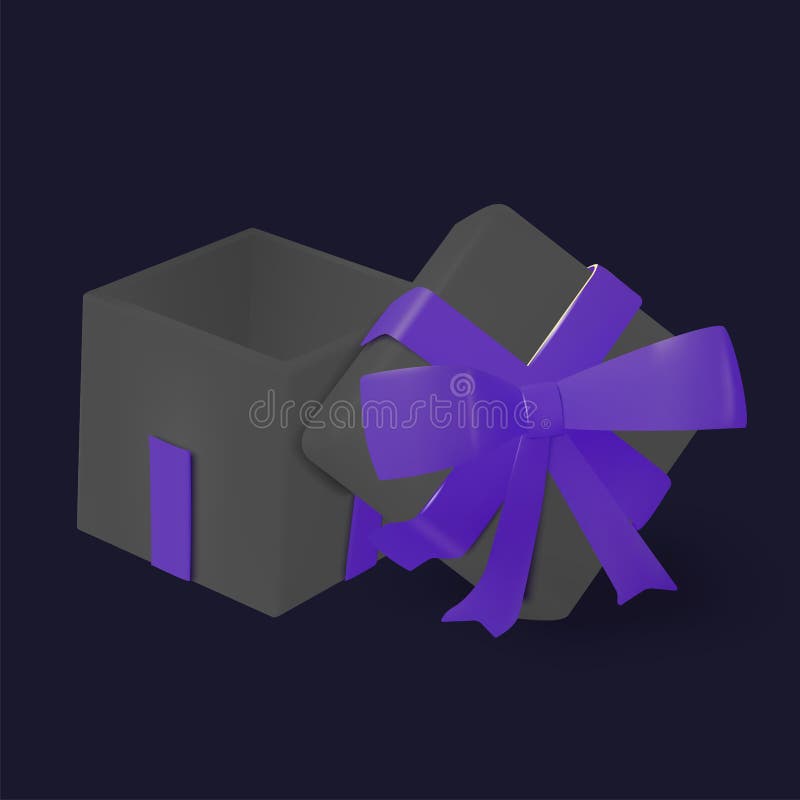 Dark Gift Box with Bright Bow 3D Realistic Opened Box Stock Vector ...