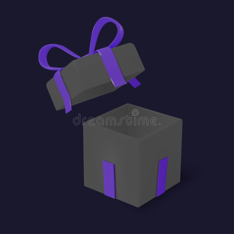 Dark Gift Box with Bright Bow 3D Realistic with Top Flying Up Stock ...