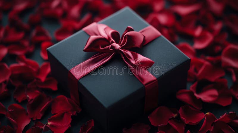 Dark Gift Box among Red Rose Petals Stock Illustration - Illustration ...
