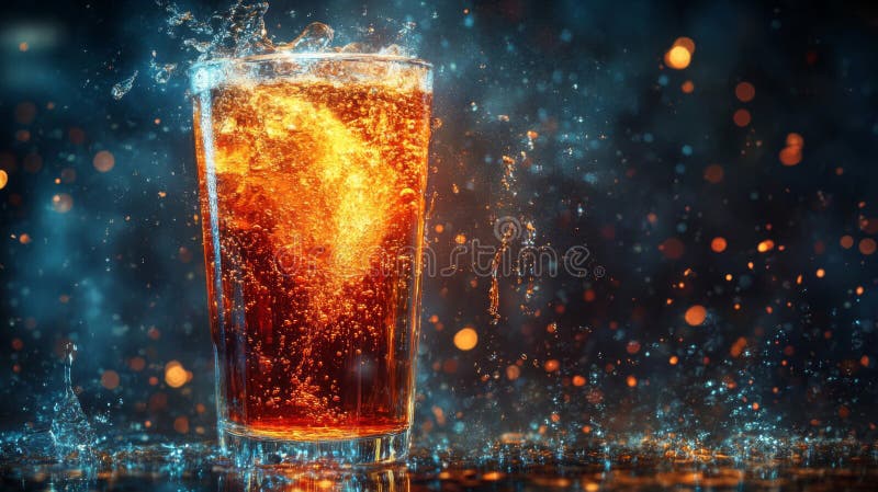 Dark Glass of Sparkling Soda with Splash Stock Illustration ...