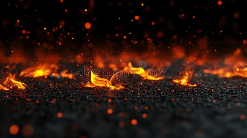 Dark Glittering Fire Particles and Lights Over a Black Background, with ...