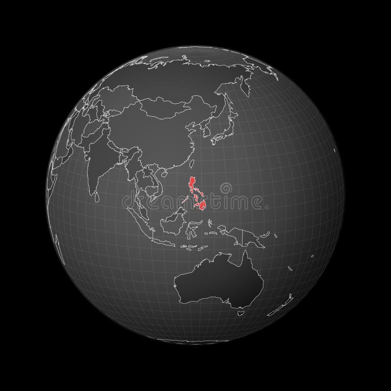 Philippines on Dark Globe with Yellow World Map. Stock Vector ...