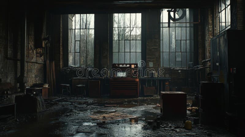 Dark Gloomy Abandoned Factory Interior Stock Illustration ...