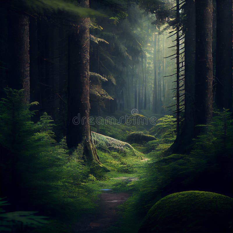 Dark Gloomy Fairytale Mysterious Forest - AI Generated Image Stock ...