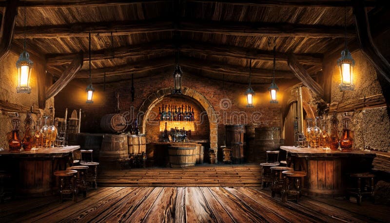 Dark Gloomy Medieval Tavern, AI Generated Stock Illustration ...