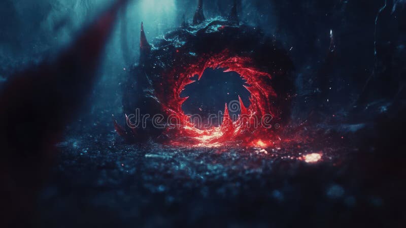 A Dark, Glowing Portal Surrounded by Jagged, Red Formations in a ...