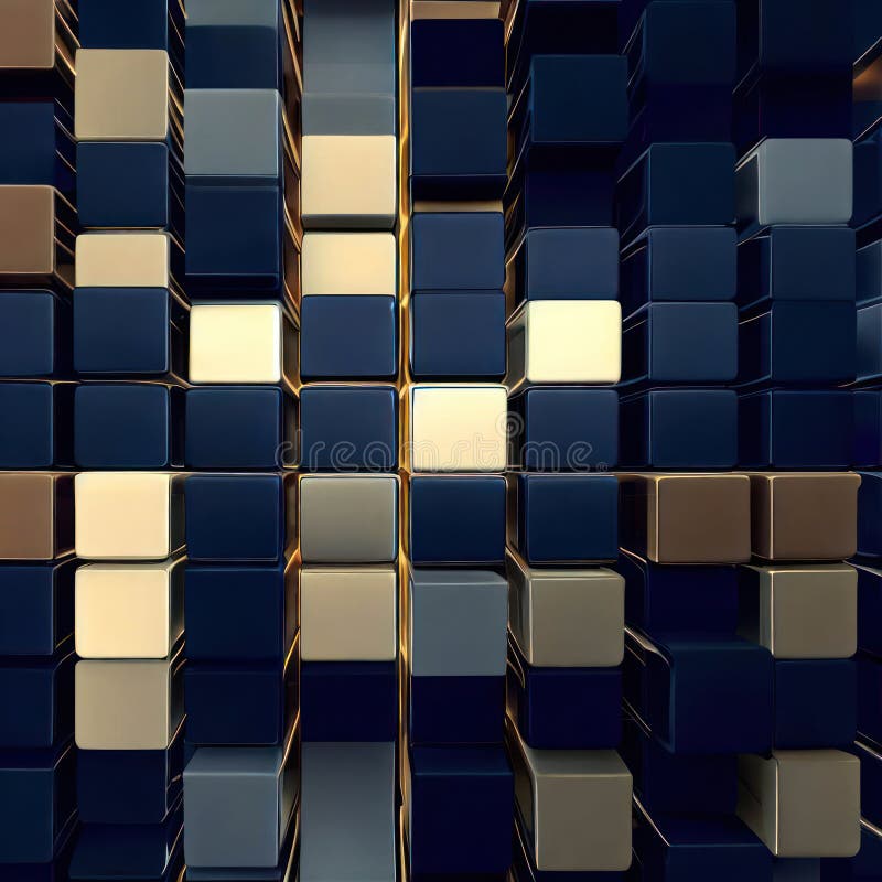 Dark and Gold Cube or Tile Mosaic Abstract Background. Gold and Blue ...