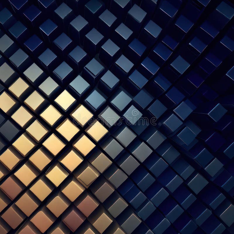 Dark and Gold Cube or Tile Mosaic Abstract Background. Gold and Blue ...